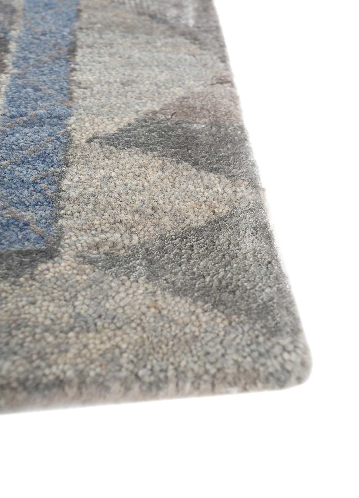 Manchaha Blue Hand Knotted Wool & Bamboo Silk Rugs-Les-1756-Jaipur Rugs IN