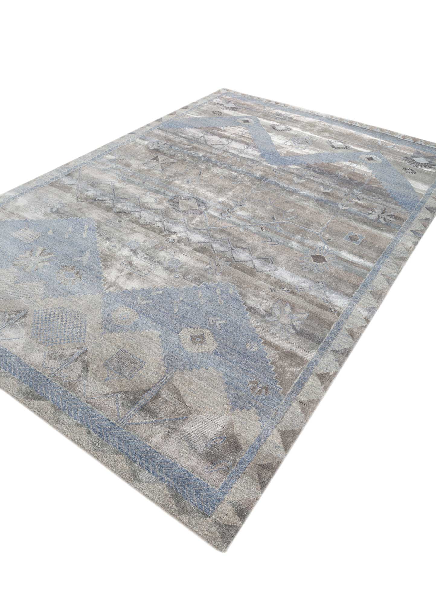 Manchaha Blue Hand Knotted Wool & Bamboo Silk Rugs-Les-1756-Jaipur Rugs IN
