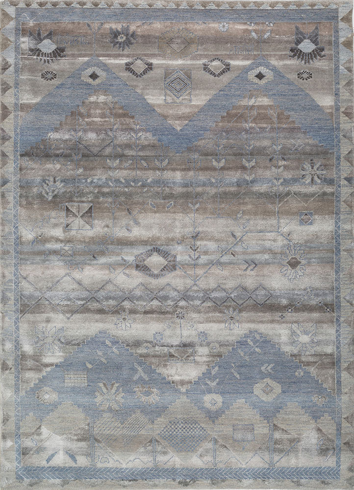 Manchaha Blue Hand Knotted Wool & Bamboo Silk Rugs-Les-1756-Jaipur Rugs IN